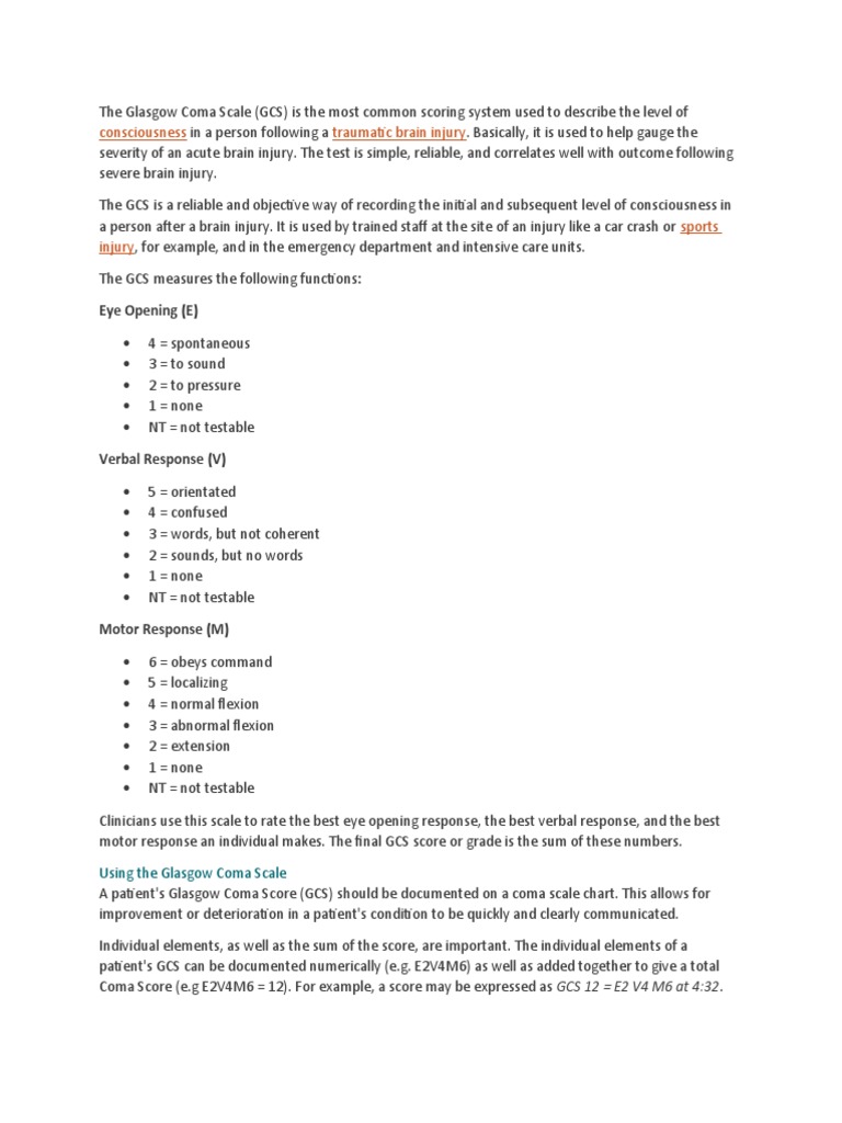 Glasgow Coma Scale (GCS) Explained | PDF | Coma | Traumatic Brain Injury