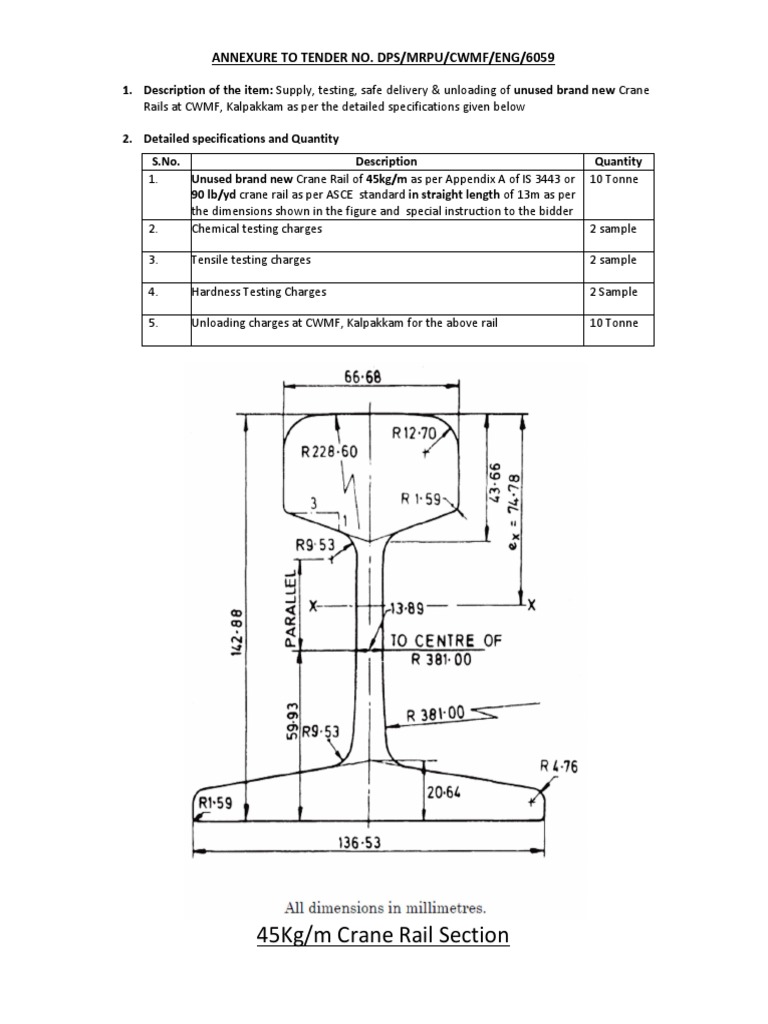 Crane Rail 45 Kgs Per Meter | PDF | Specification (Technical Standard ...