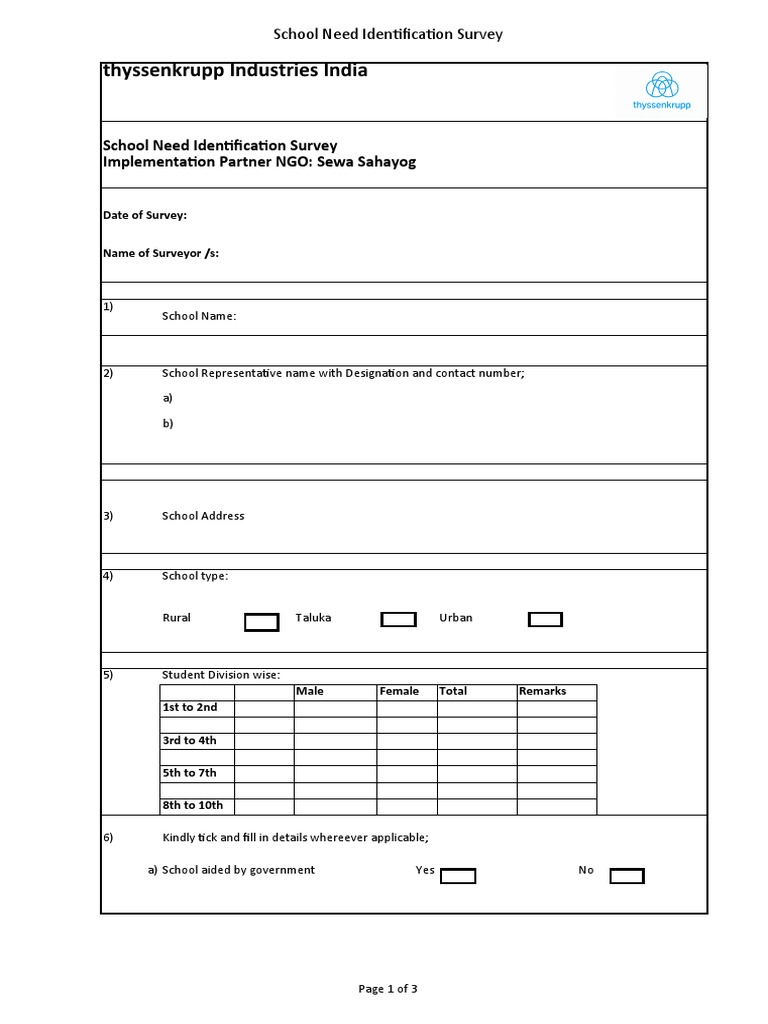School Need Identification Survey Form | PDF