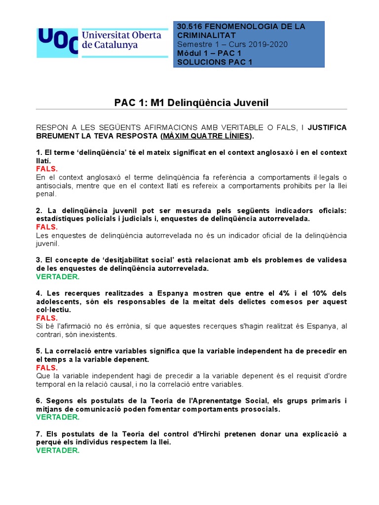 PAC 1 Solució Fenomenologia de La Criminalitat | PDF