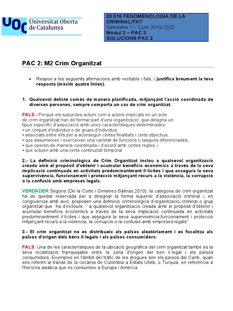 PAC 2 Solucio Cat Fenomenologia de La Criminalitat | PDF