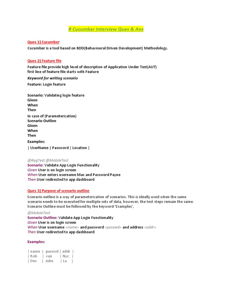 Cucumber Interview Ques & Ans | Download Free PDF | Software | Software Engineering