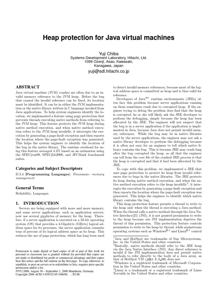 Heap Protection For Java Virtual Machines: Yuji Chiba | PDF | Java Virtual Machine | Java ...