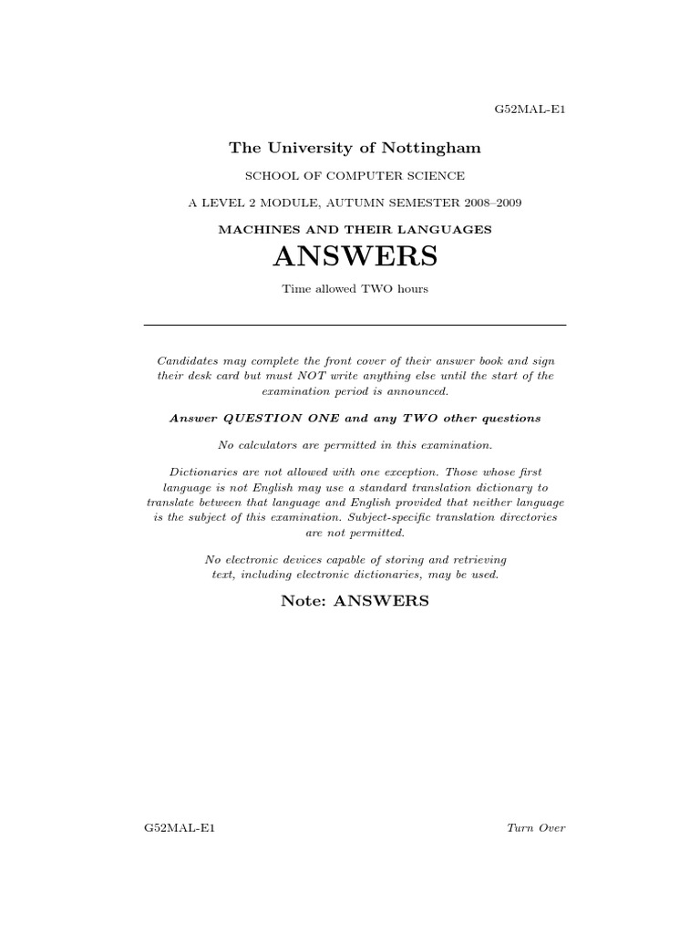Answers: The University of Nottingham | PDF | Theory Of Computation | Formal Methods