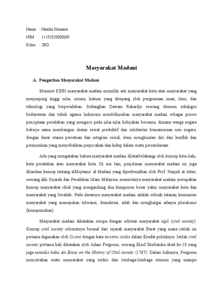 Nazilla Humaira - Rangkuman Masyarakat Madani | PDF