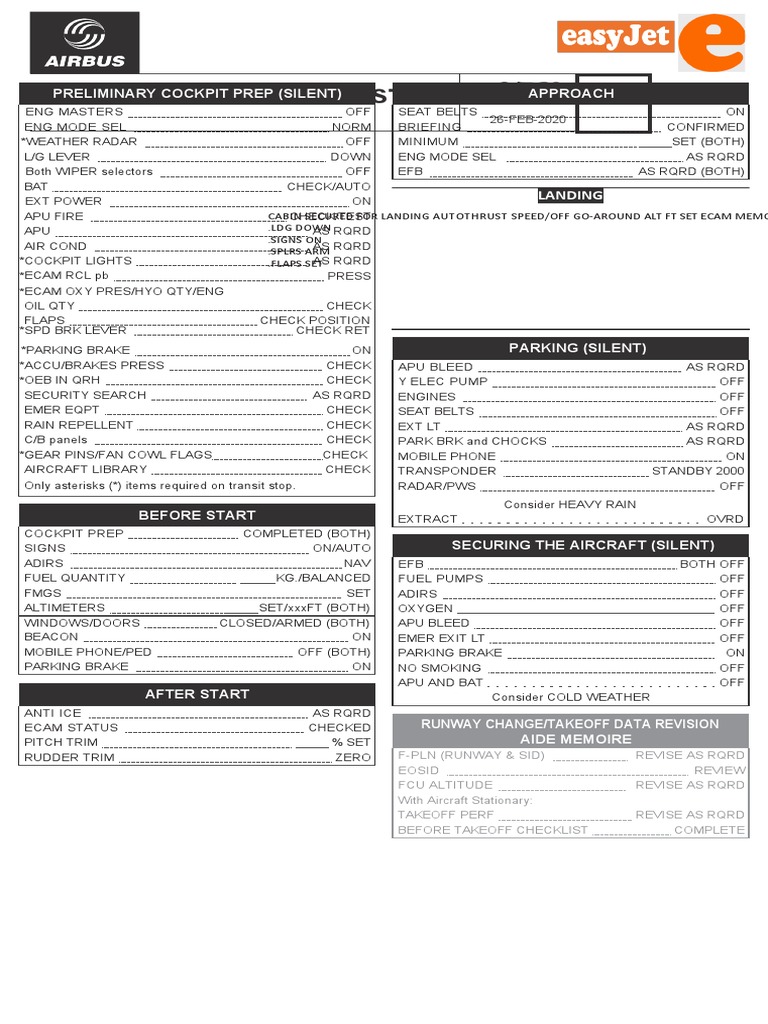 Normal Checklist: Preliminary Cockpit Prep (Silent) Approach | PDF ...