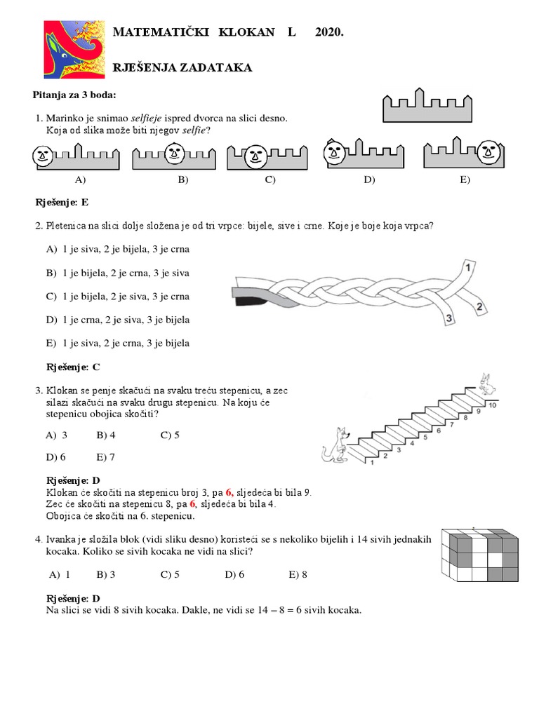 Matematicki Klokan L 2020 - Rjesenja | PDF