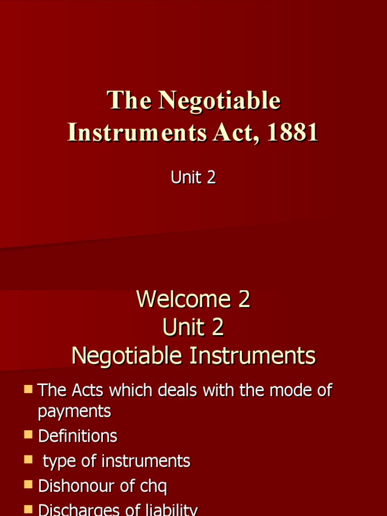 The Negotiable Instruments Act, 1881 | PDF | Promissory Note | Cheque