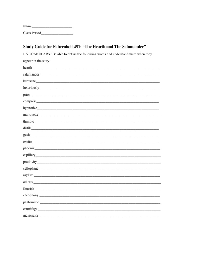 Study Guide For Fahrenheit 451: "The Hearth and The Salamander" | PDF