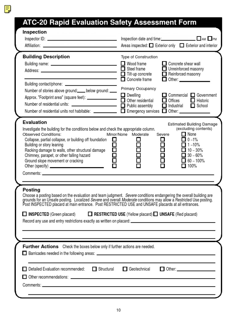 ATC-20 Rapid Evaluation Safety Assessment Form: Inspection | PDF | Wall ...