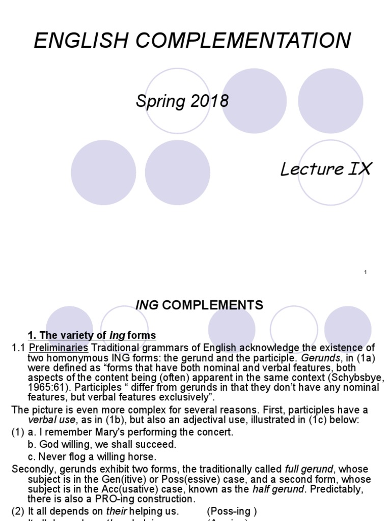 Complementation Gerund 1 | PDF | Verb | Phrase