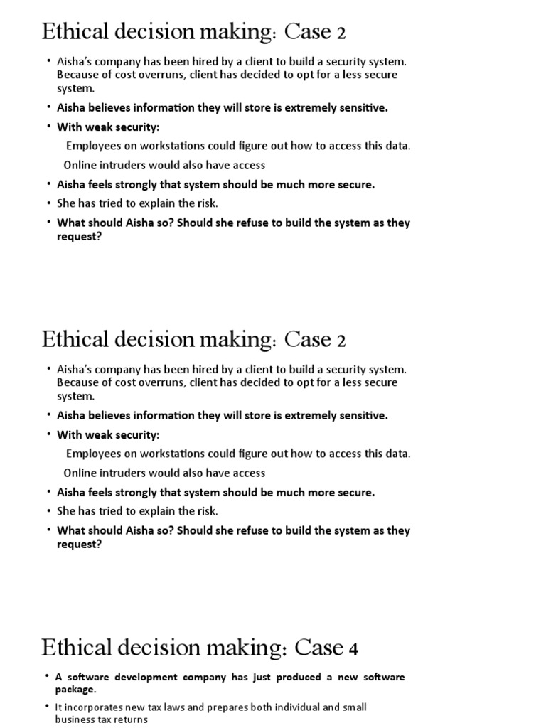 Ethical Decision Making Case Studies HW | PDF