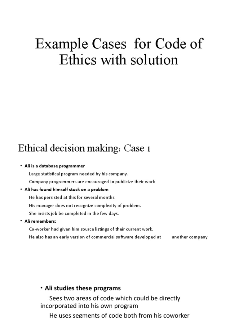 Example Cases For Code of Ethics With Solution | PDF | Software Bug ...