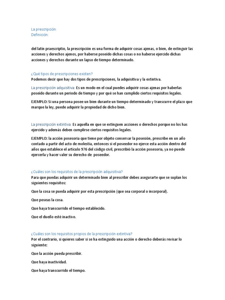 Tipos y requisitos de la prescripción | PDF