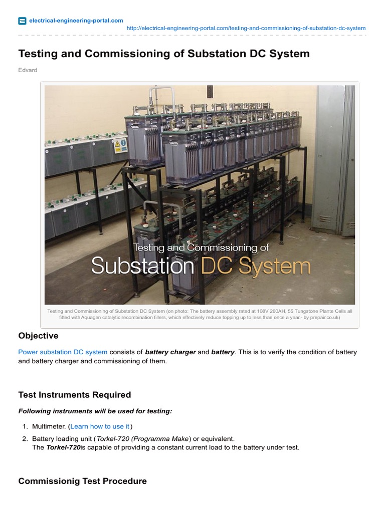Testing and Commissioning of Substation DC System: Objective | PDF ...