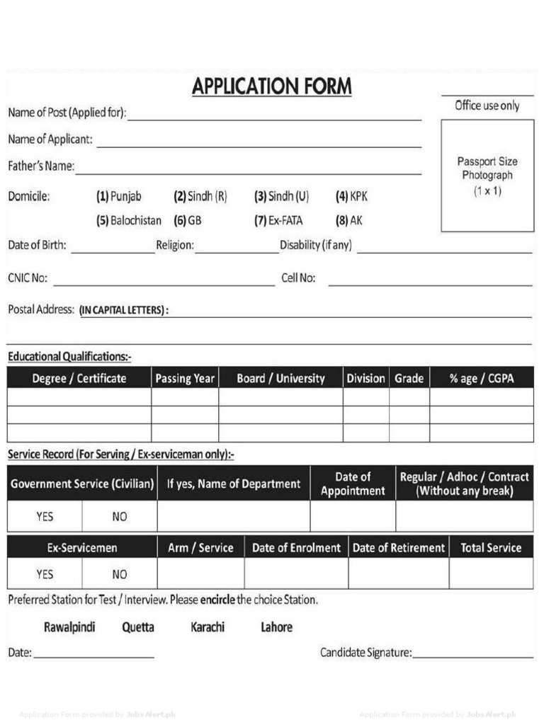 Application Form Provided by Jobsalert - PK Application Form Provided ...