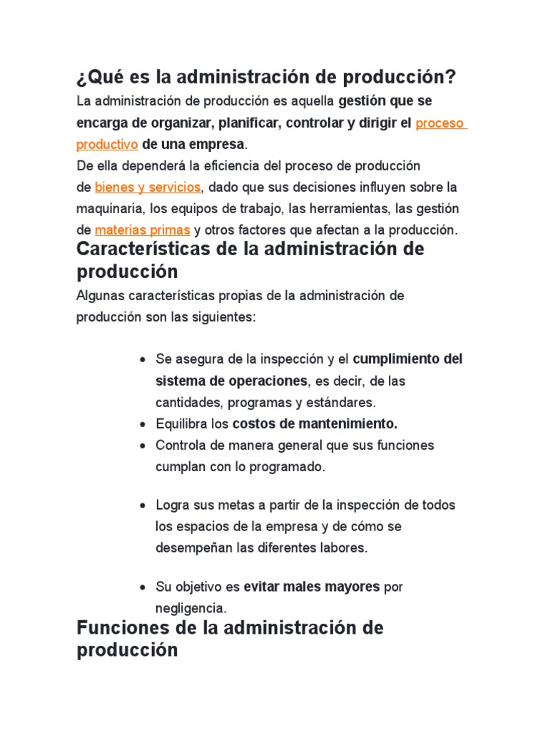 ¿Qué Es La Administración de Producción?: Encarga de Organizar ...