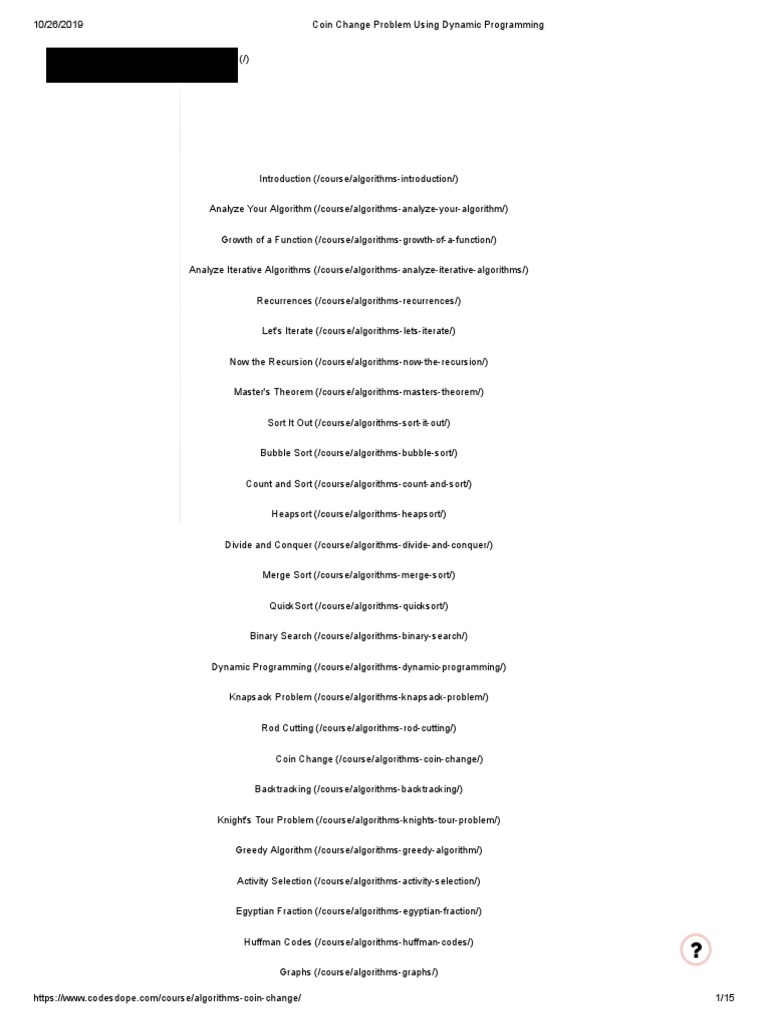 Coin Change Problem | PDF | Dynamic Programming | Array Data Structure