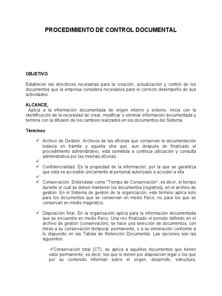 Procedimiento de Control Documental | PDF | Información | Documento