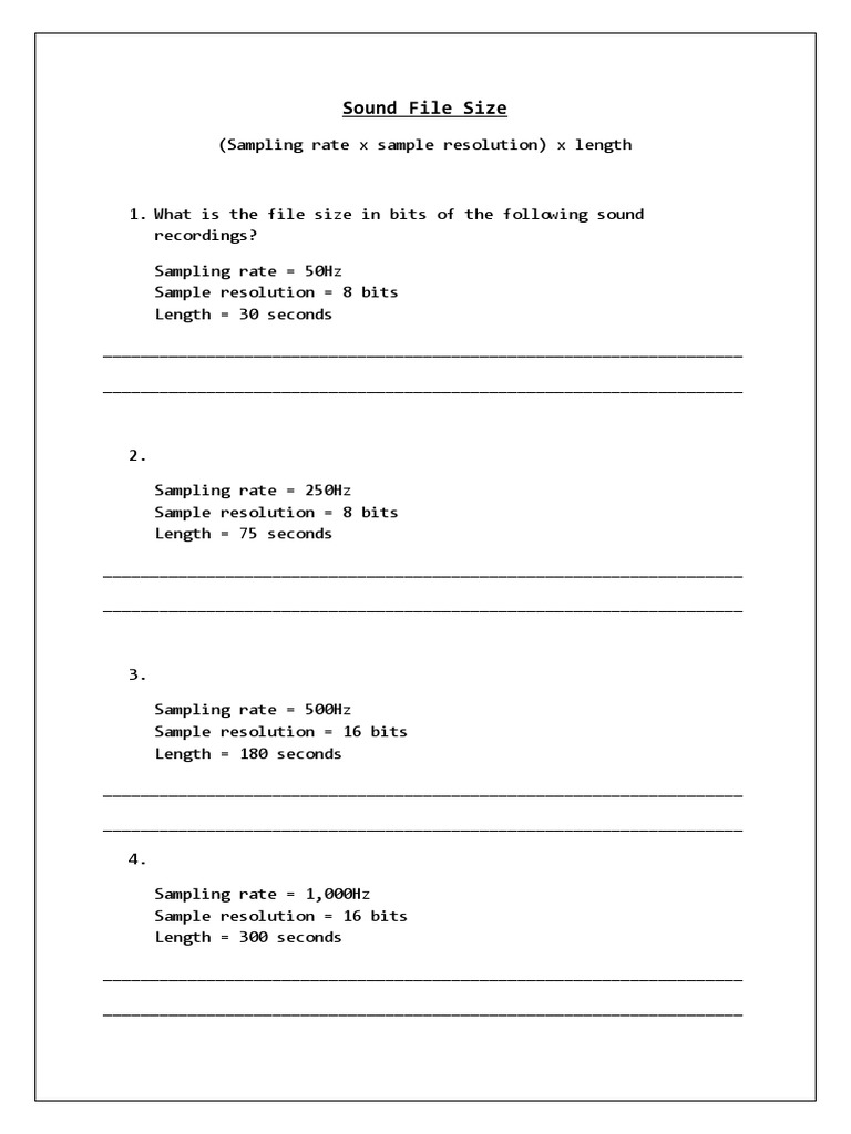 Sound File Size Sheets | PDF | Sampling (Signal Processing ...