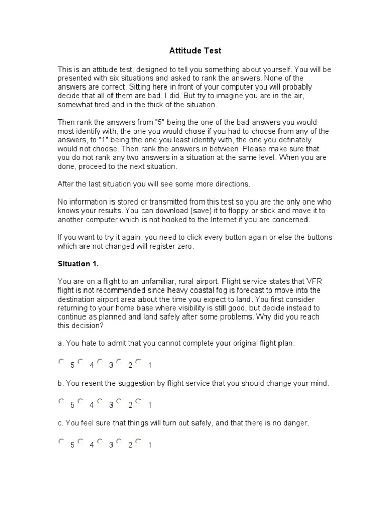 Attitude Test: Situation 1 | PDF | Aviation