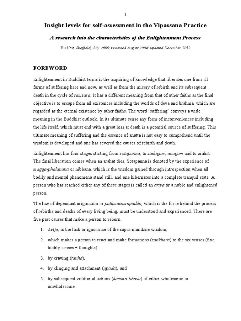 Insight Levels For Self-Assessment in The Vipassana Practice | Download ...