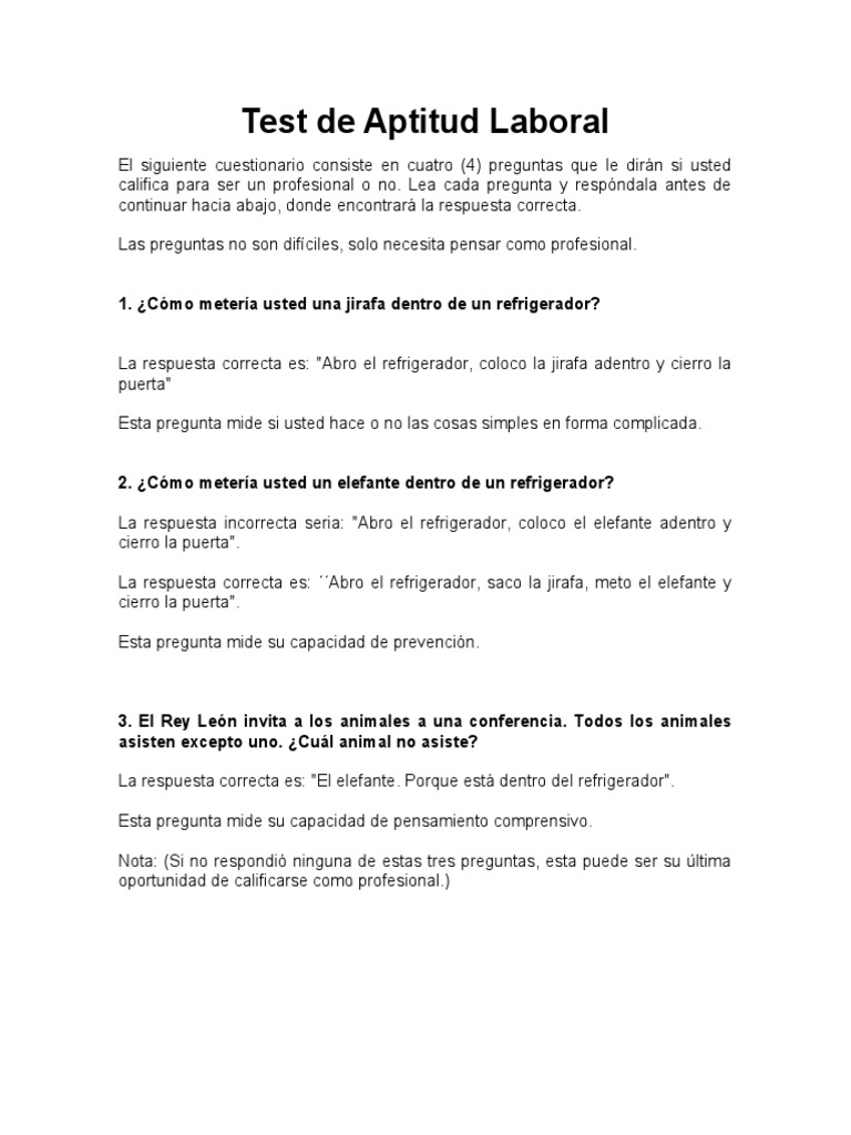 Test de Aptitud Laboral: 4 Preguntas Clave | PDF