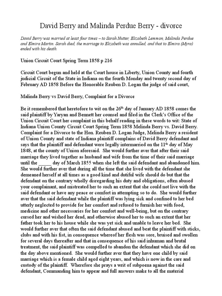 David Berry and Malinda Perdue Berry - Divorce | PDF | Public Law ...