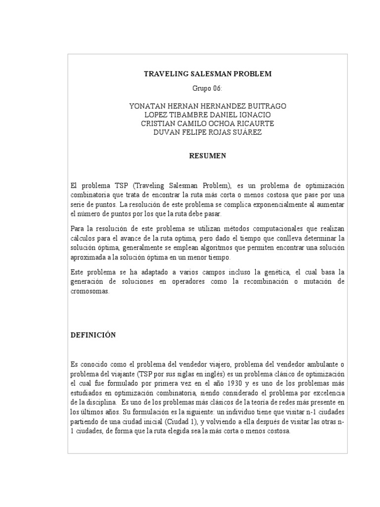 Traveling Salesman Problem | PDF | Informática teórica | Algoritmos y ...