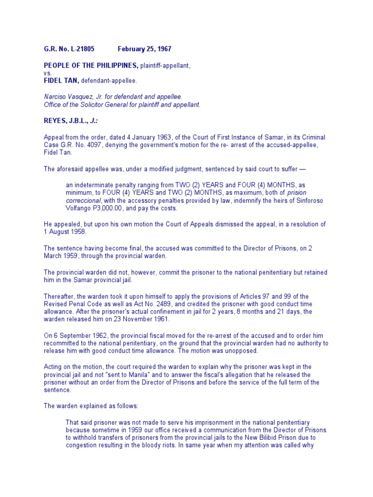 People of The Phil. vs. Fidel Tan | PDF | Prison | Judgment (Law)