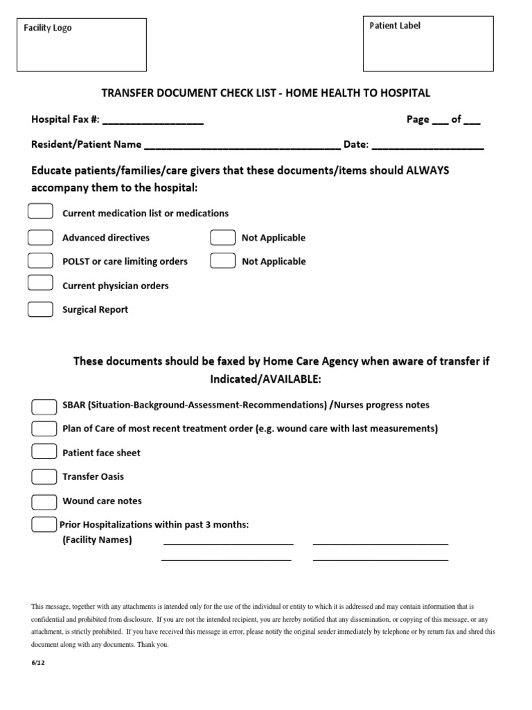Transfer Summary Form Hha To Hospital PDF | PDF | Patient | Hospital