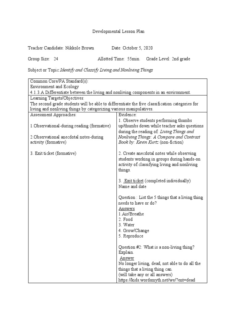 1 Living Nonliving Things-Classifying | PDF | Lesson Plan | Teachers