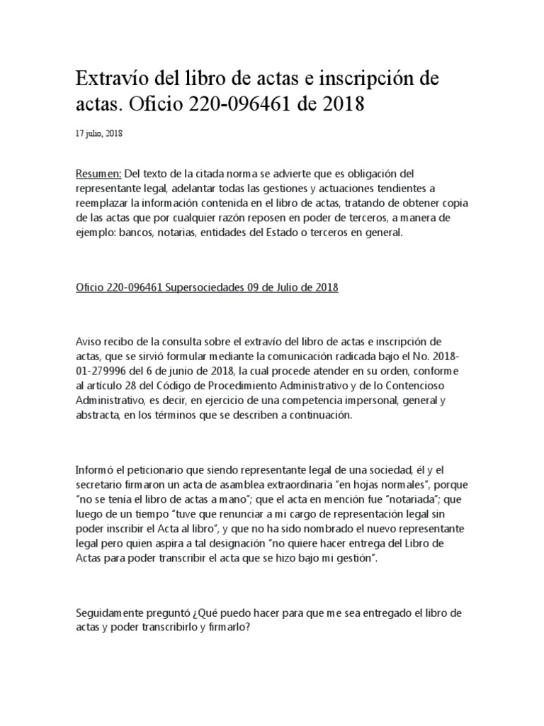 Extravío Del Libro de Actas e Inscripción de Actas | PDF | Gobierno | Justicia