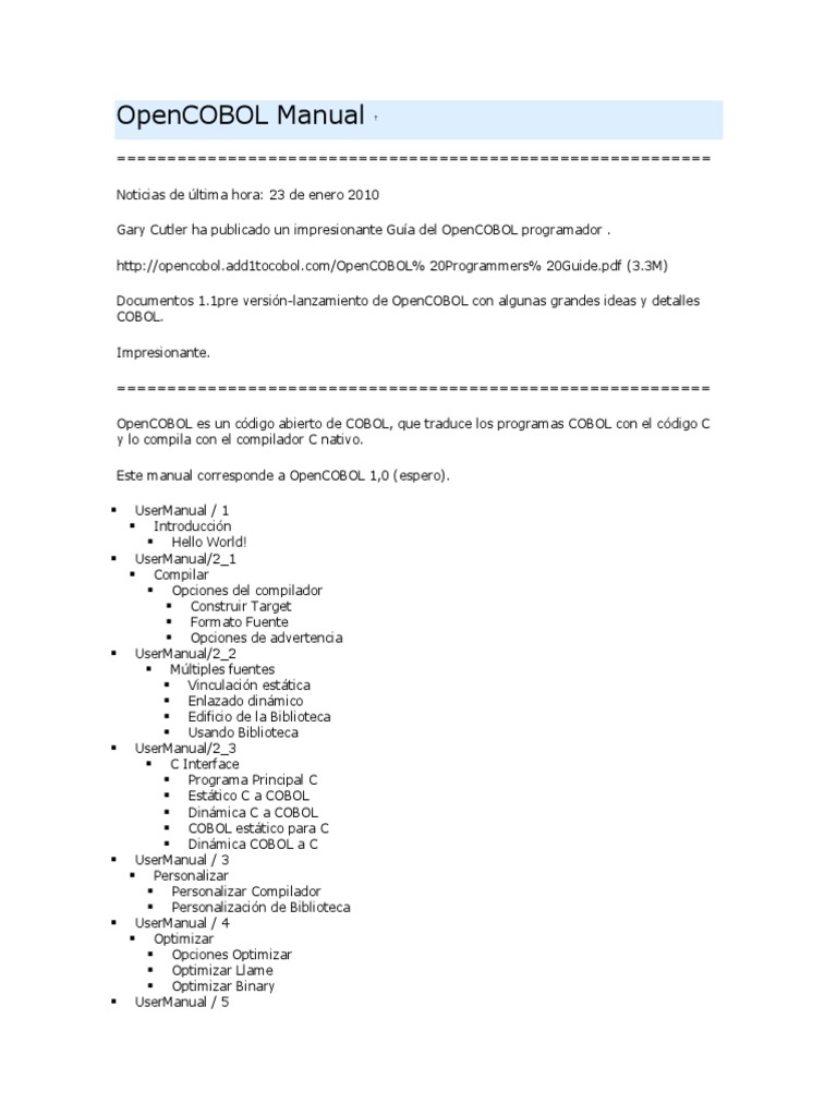 Opencobol Manual PDF | PDF | Compilador | Programa de computadora