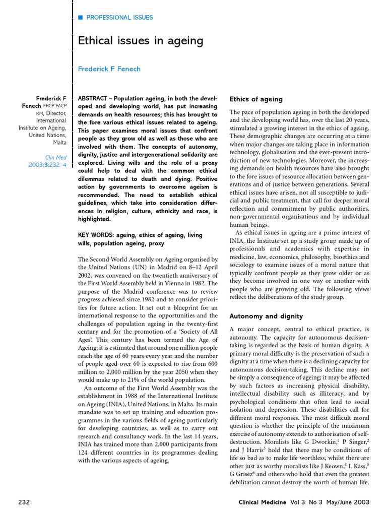 Ethical Issues in Ageing | PDF | Autonomy | Old Age