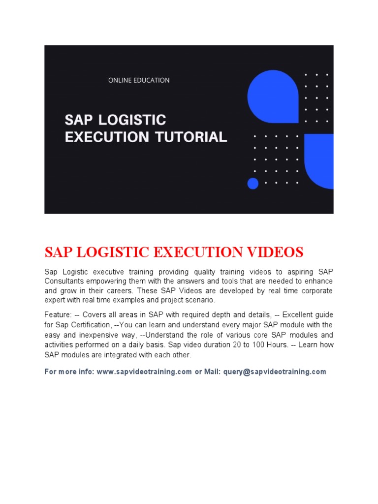 Sap Logistic Execution Tutorial | PDF
