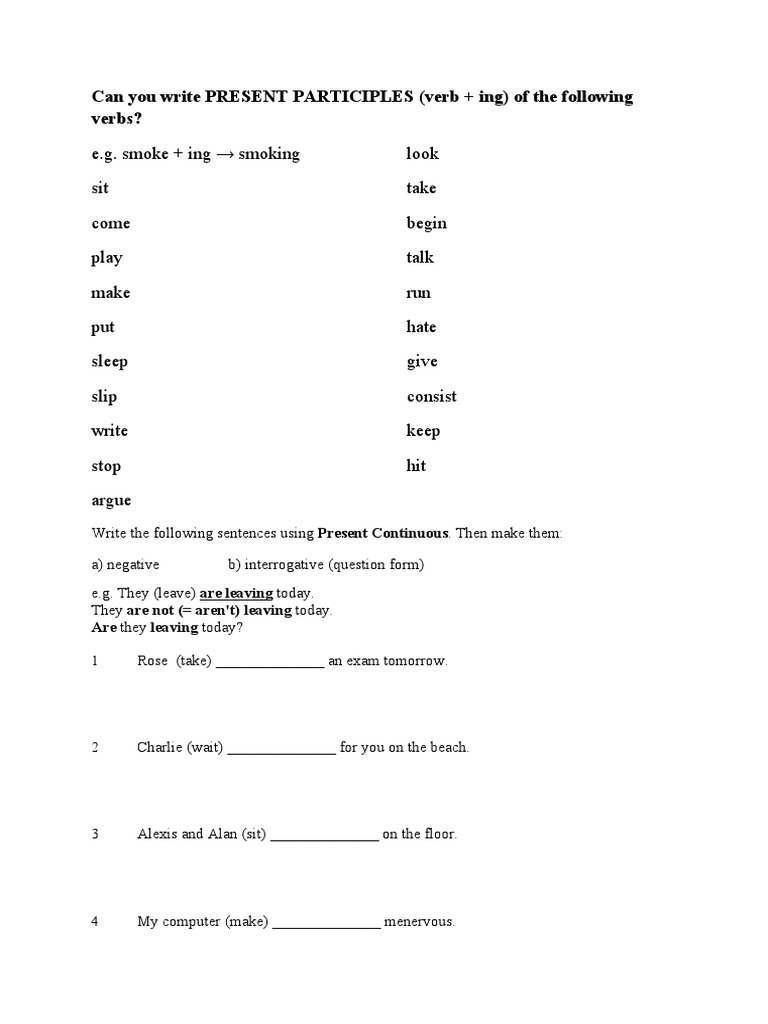 PRESENT PARTICIPLES and Present Continuous | PDF
