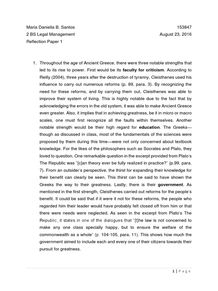 Paper - Reflection | PDF | Ancient Greece | Plato