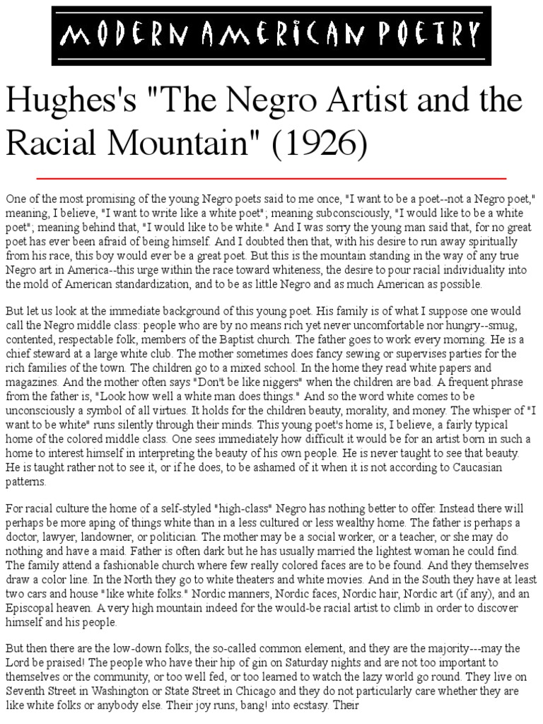 "The Negro Artist and The Racial Mountain" (1926) | PDF | Entertainment ...