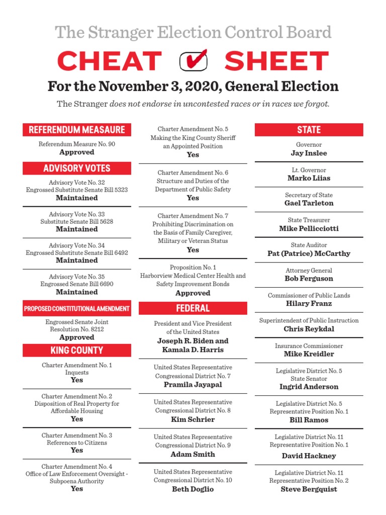 Stranger Election Cheat Sheet 2020 | PDF | United States House Of ...