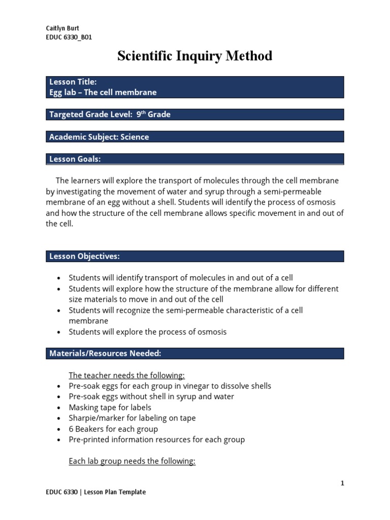 Scientific Inquiry Method Lesson Plan | PDF | Osmosis | Cognition