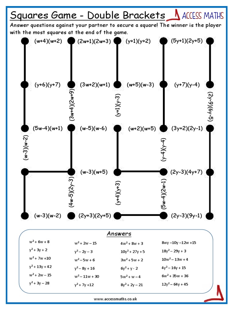 Squares Game - Double Brackets: Answers | PDF