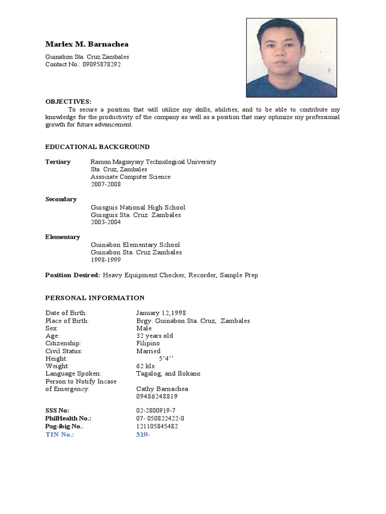 Marlex M. Barnachea: Objectives | PDF