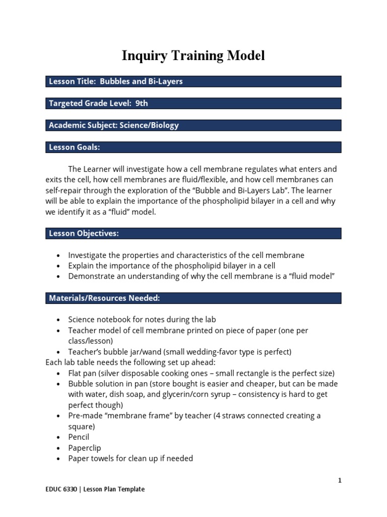 Inquiry Training Model Lesson Plan C Burt | PDF | Cell Membrane | Cell ...