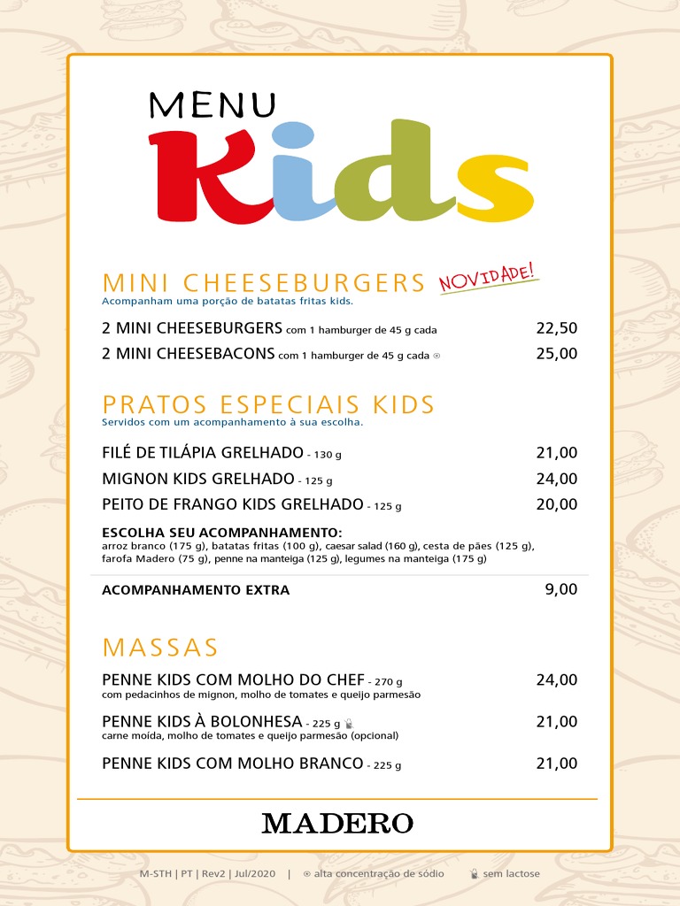Cardápio Kids Madero | PDF