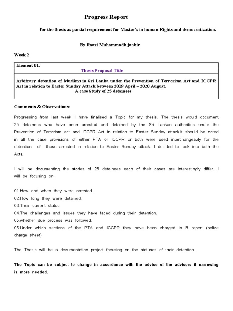 Progress Report: Thesis Proposal Title | PDF