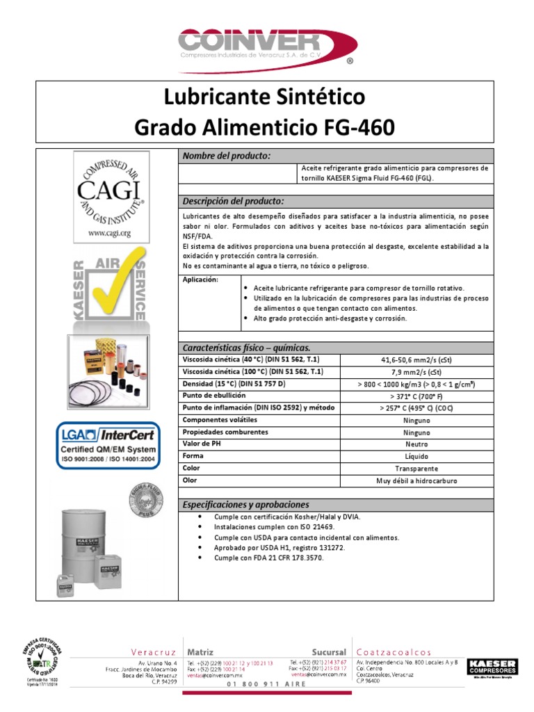 Ficha Técnica Lubricante FG-460 | PDF