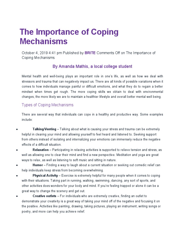 Why Is Coping Mechanism Important | PDF | Stress (Biology) | Psychiatry ...