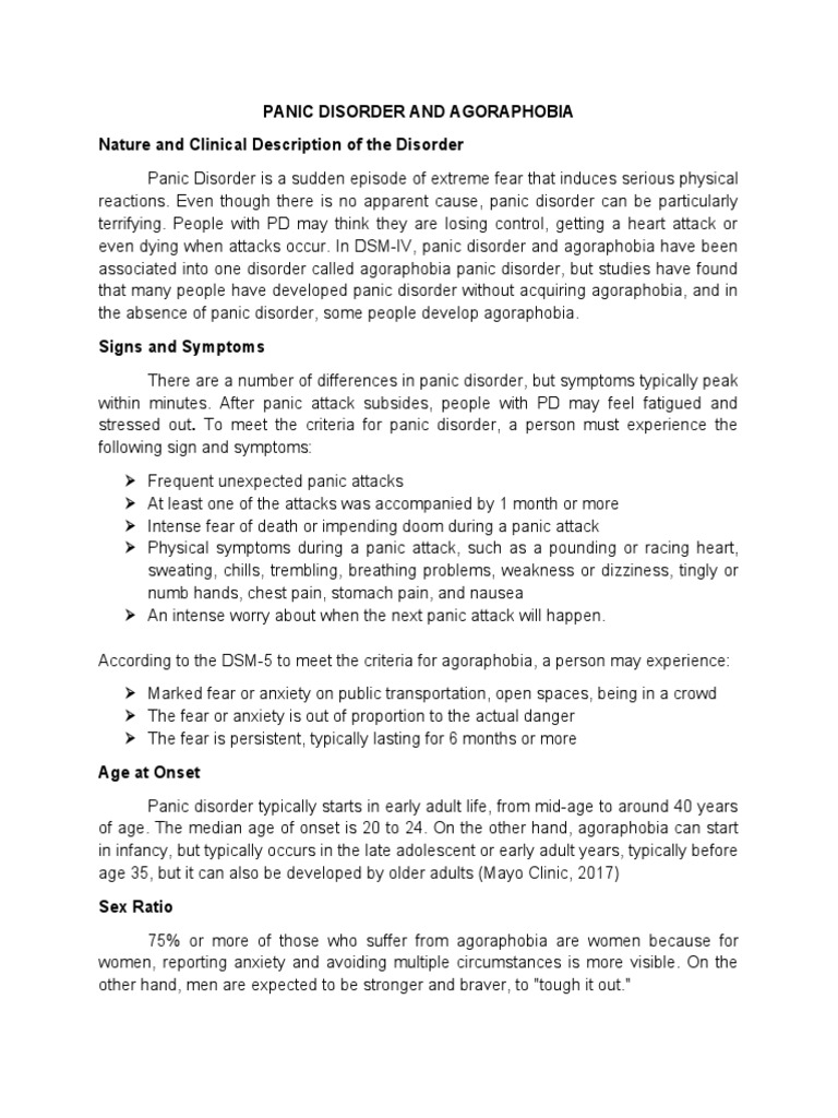 Panic Disorder and Agoraphobia Nature and Clinical Description of The ...