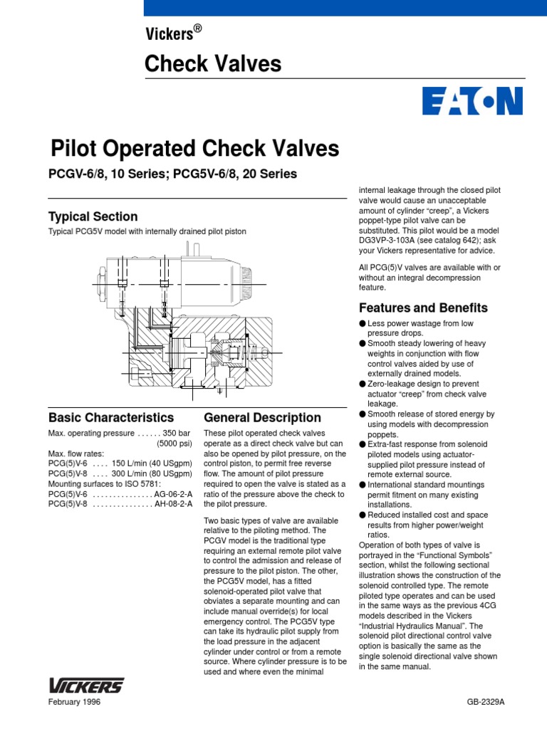 Check Valves. Pilot Operated Check Valves. Vickers. PCGV-6 - 8, 10 ...